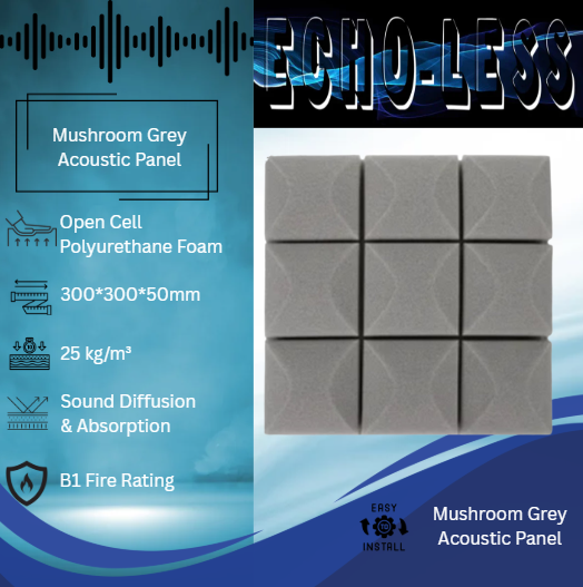 Echo-Less Acoustic Foam Panel Mushroom Profile -12 Pack Grey – Echo-Less Acoustic Panels